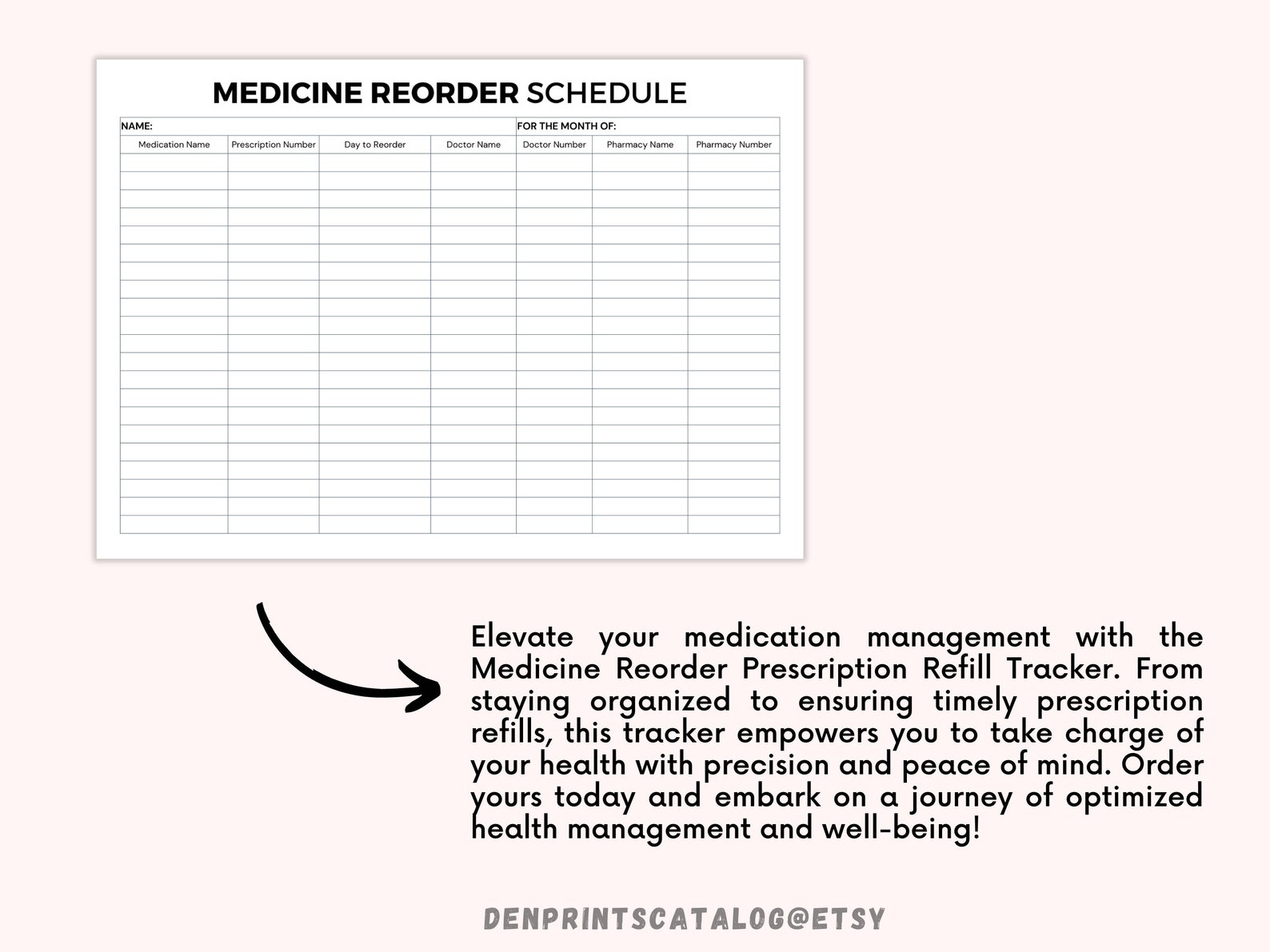 Printable Medicine Reorder Prescription Refill Tracker, Print and Write ...