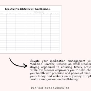 Printable Medicine Reorder Prescription Refill Tracker, Print and Write ...