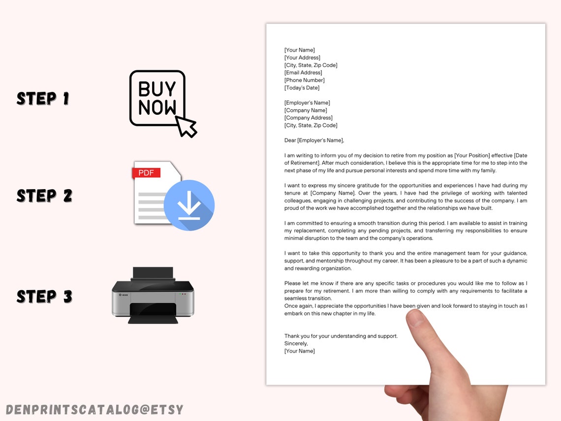 Professional Retirement Letter Template Printable, Editable Retirement ...