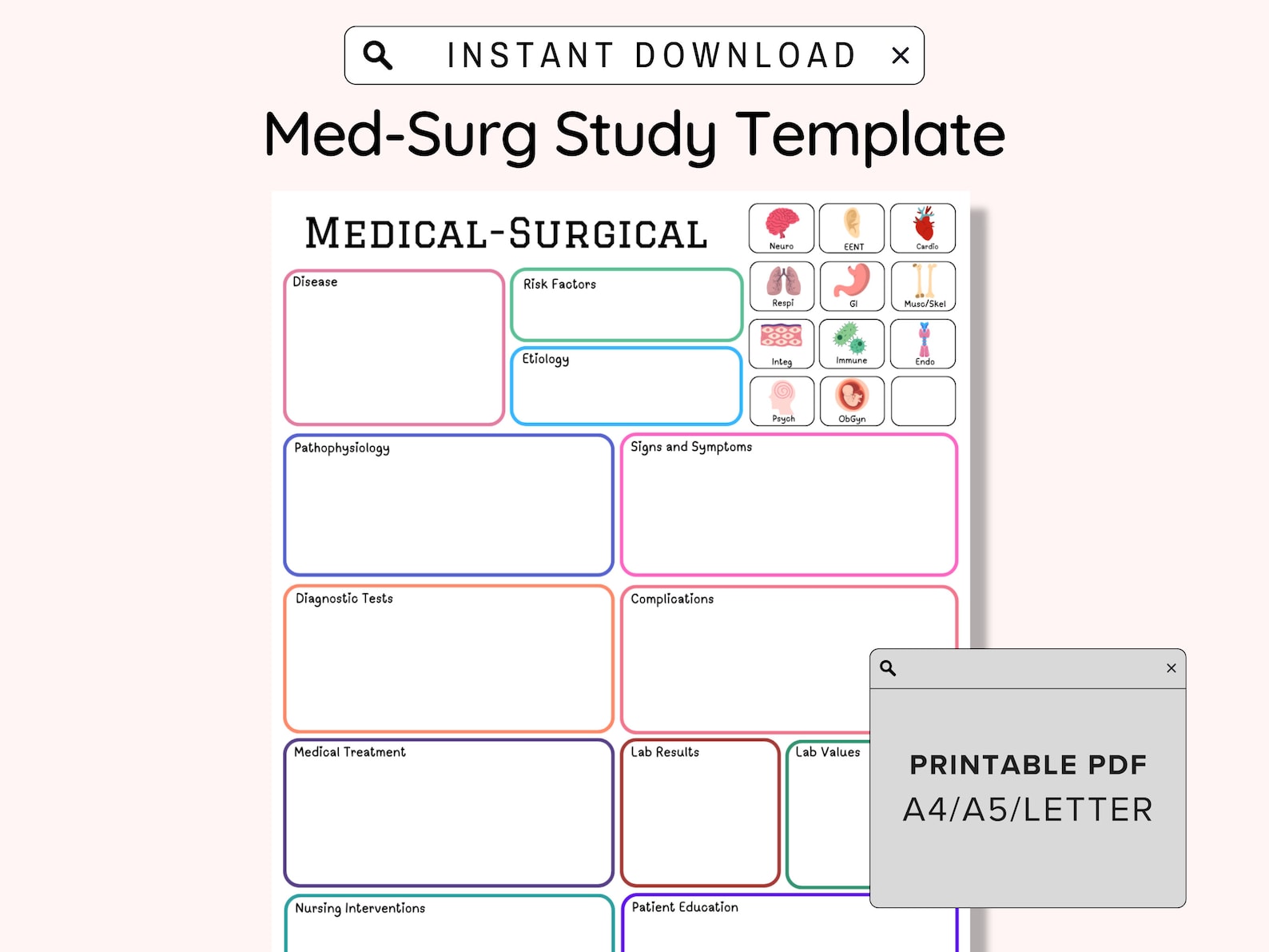 Nursing School Medical Surgical Template, Printable Med Surg Concept ...