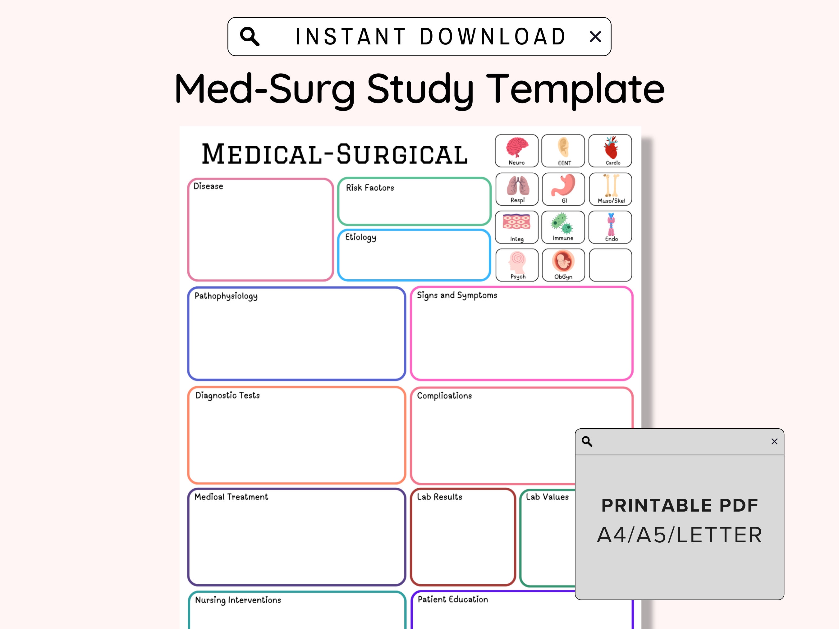 Nursing School Medical Surgical Template, Printable Med Surg Concept ...