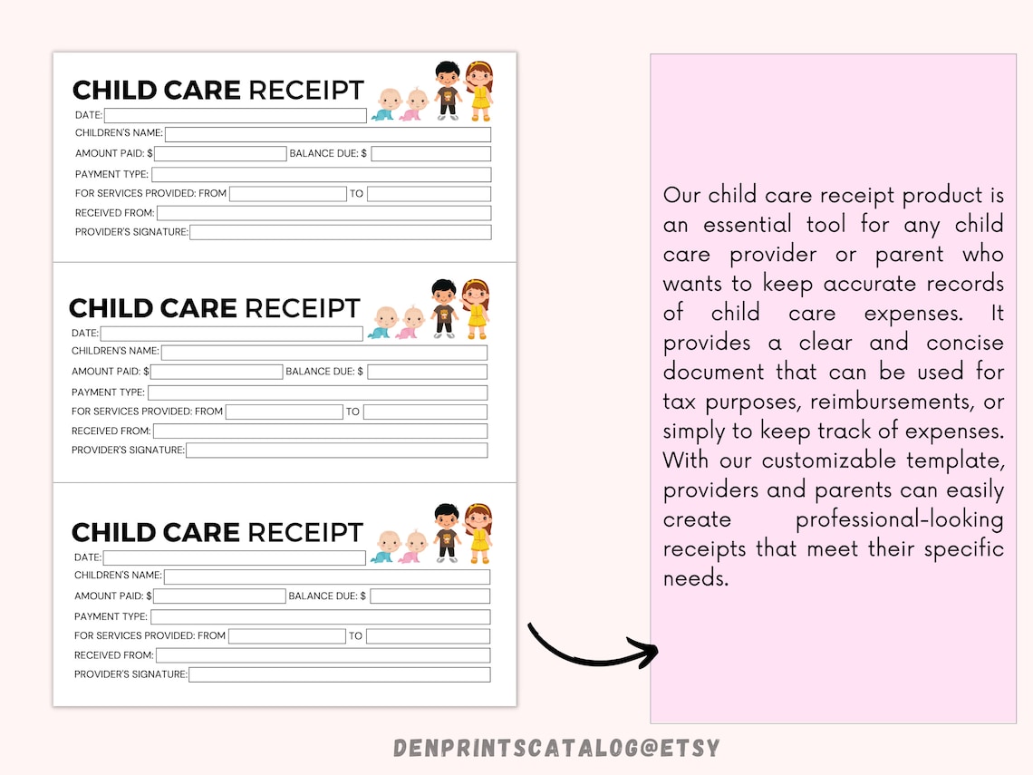 Daycare Receipt Printable Printable Payment Receipt for Child - Etsy
