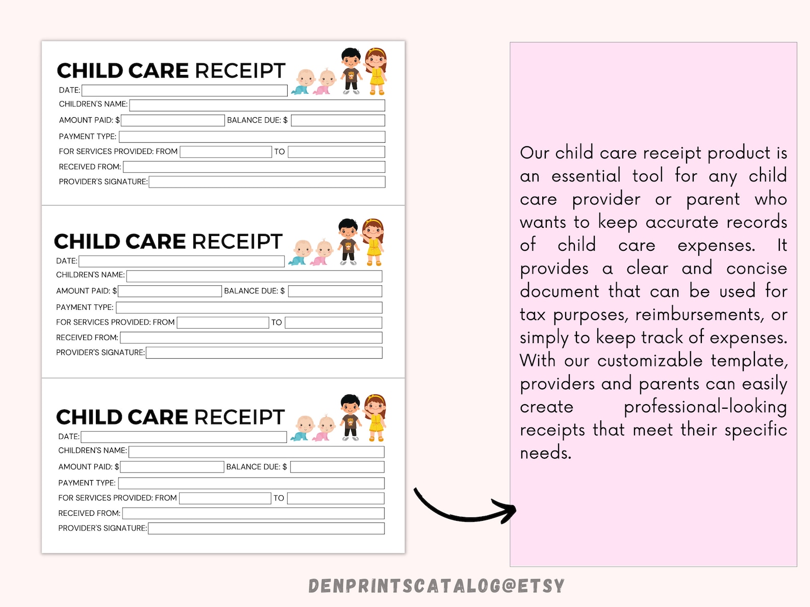 Daycare Receipt Printable, Printable Payment Receipt for Child Care ...