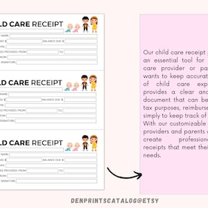 Daycare Receipt Printable, Printable Payment Receipt for Child Care ...