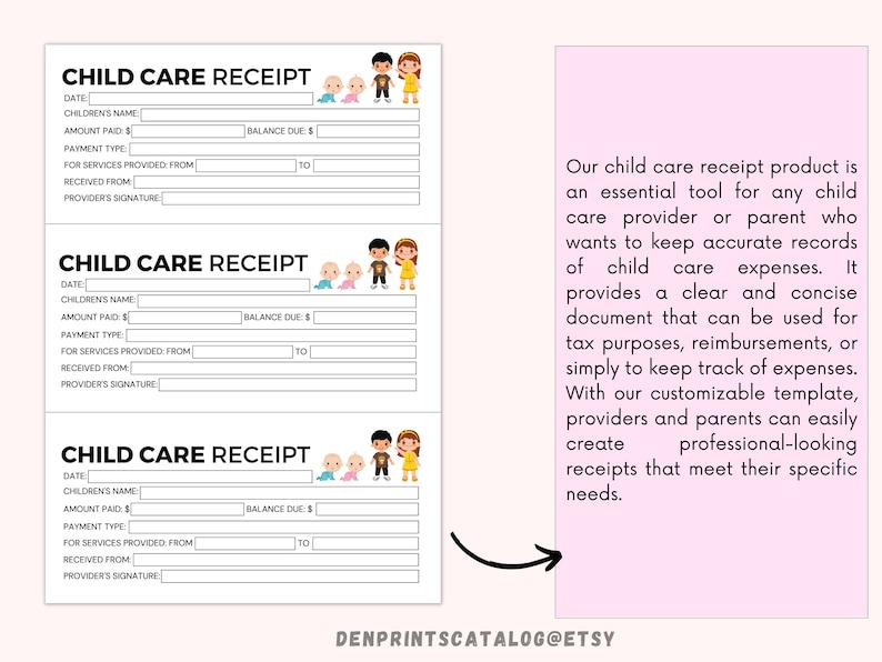 Daycare Receipt Printable, Printable Payment Receipt for Child Care ...