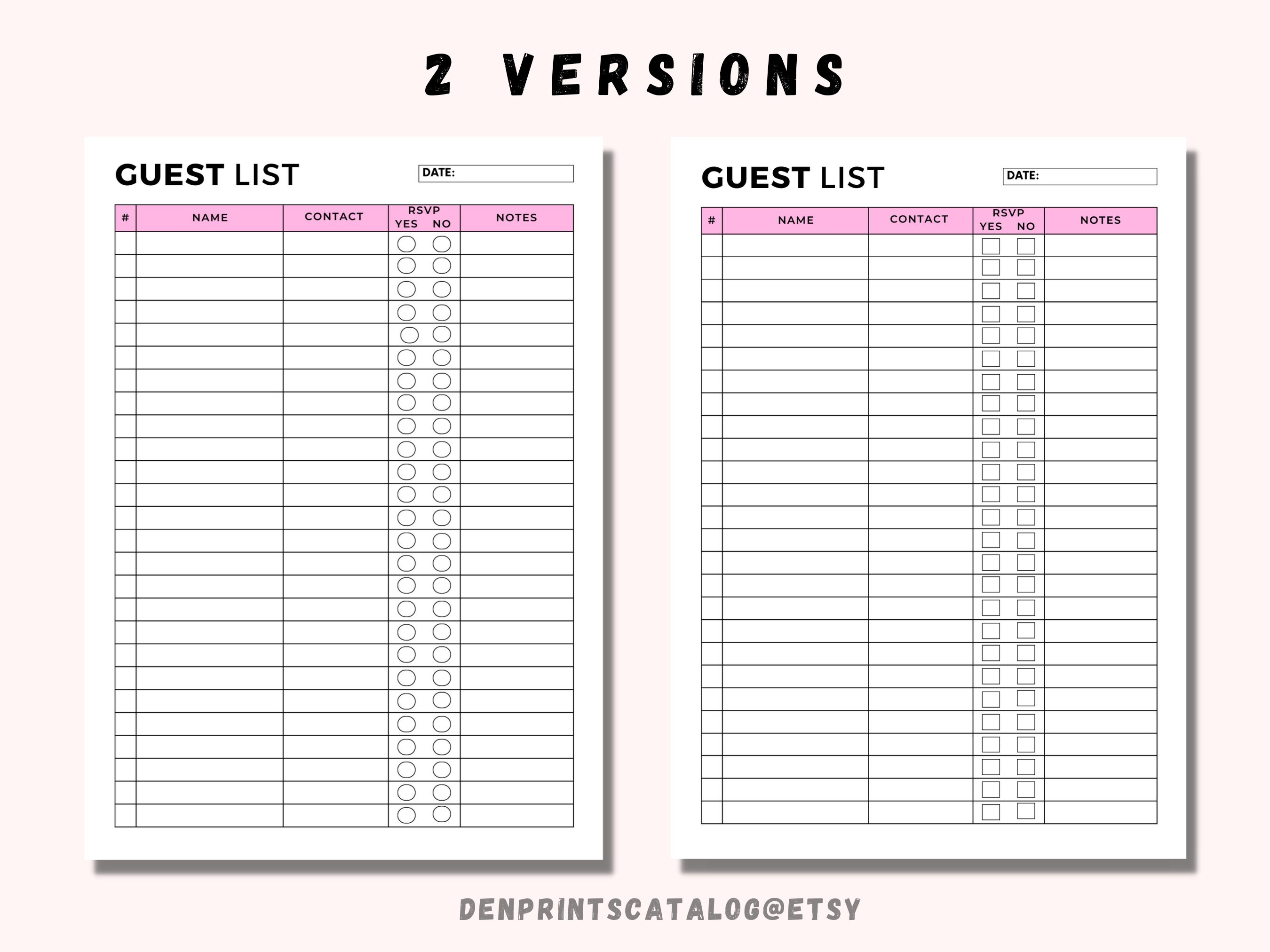 Guest List Planner Printable, Guest List Tracker, RSVP Tracker, Party ...
