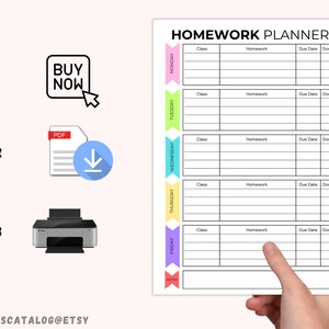 Printable Homework Planner, Homework Chart, Homework Tracker ...