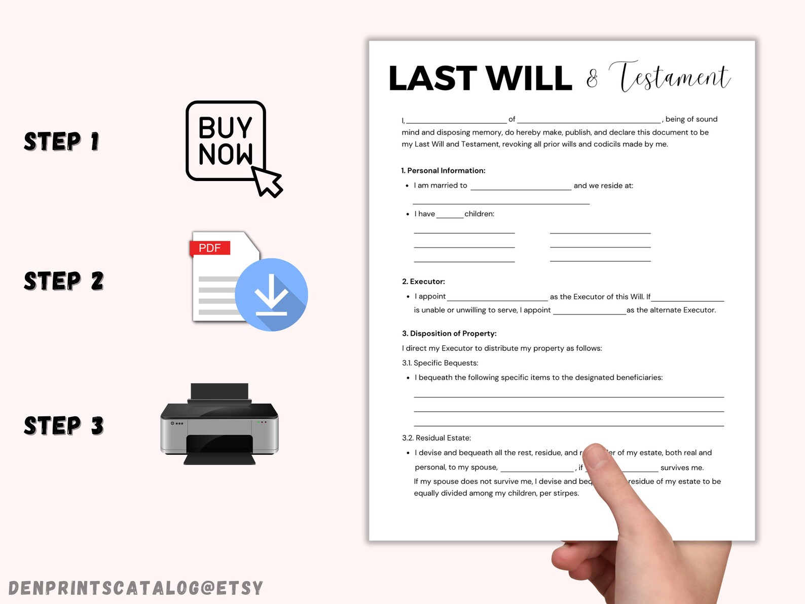 Fillable PDF Simple Living Will and Testament Form Editable Instant ...