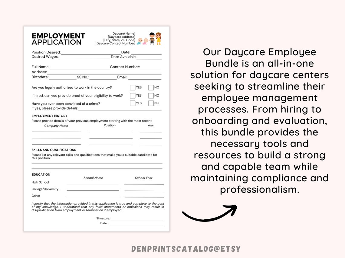 Daycare Employee Bundle, Staff Application, Employee Handbook Documents ...