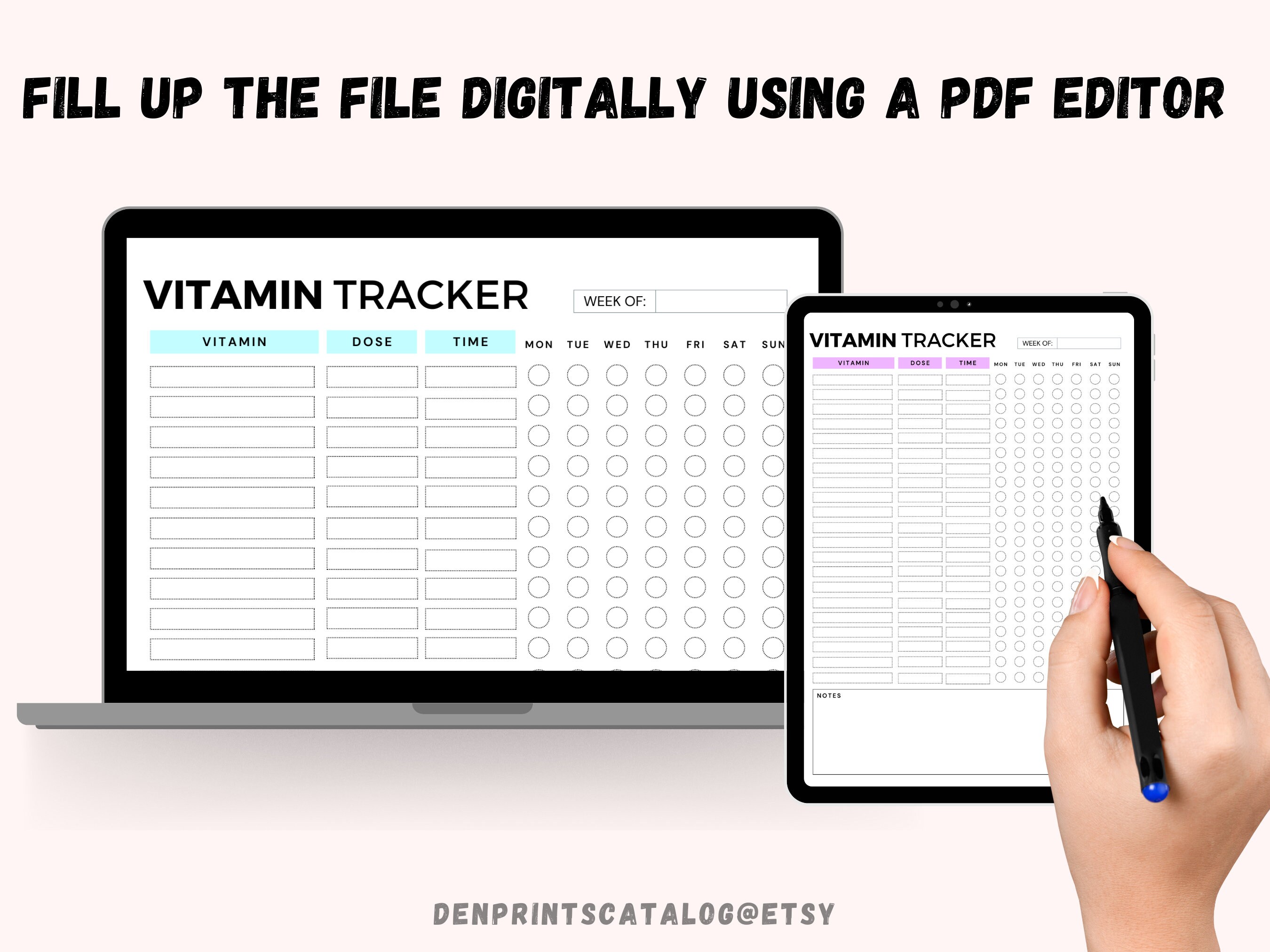 Daily Vitamin Checklist, Vitamin Tracker, Weekly Supplement Checklist ...