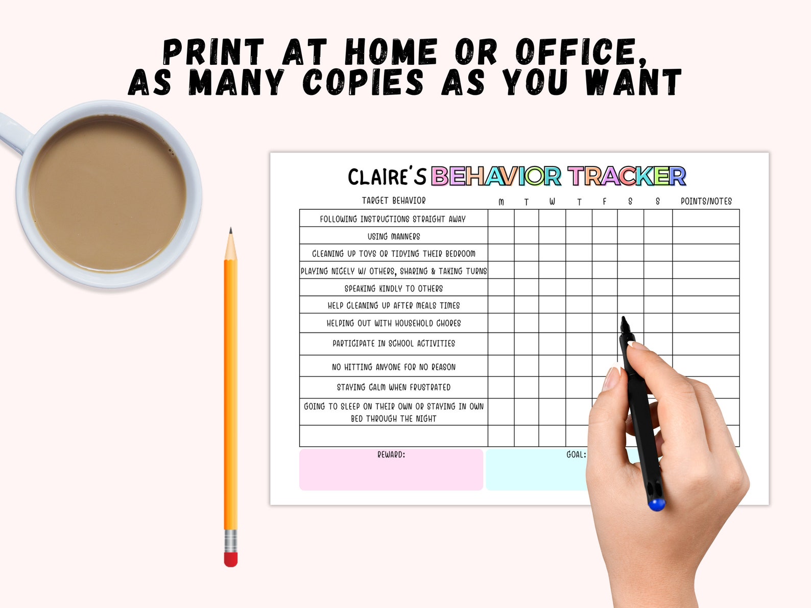 Behavior Reward Chart for Kids Printable, Editable, Good Behavior ...