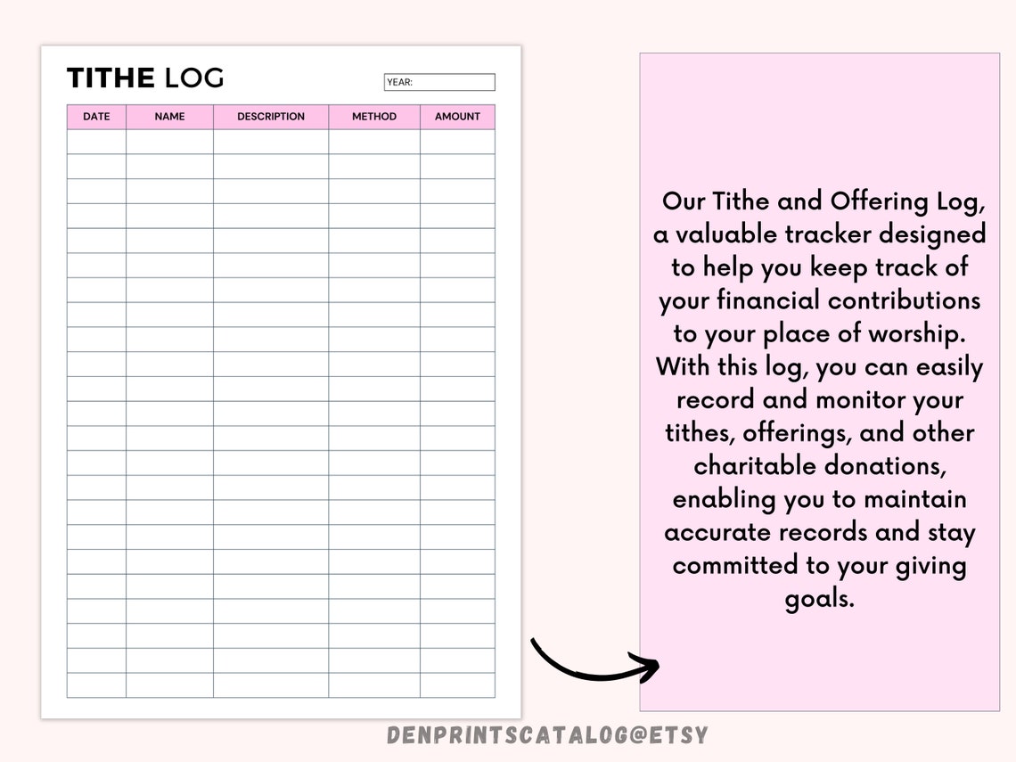 Tithe and Offering Log, Printable Tithing Record, Church Giving Log ...