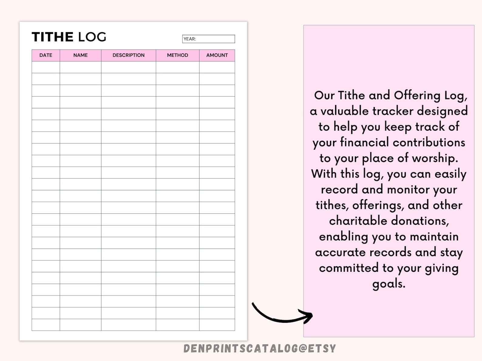 Tithe and Offering Log, Printable Tithing Record, Church Giving Log ...
