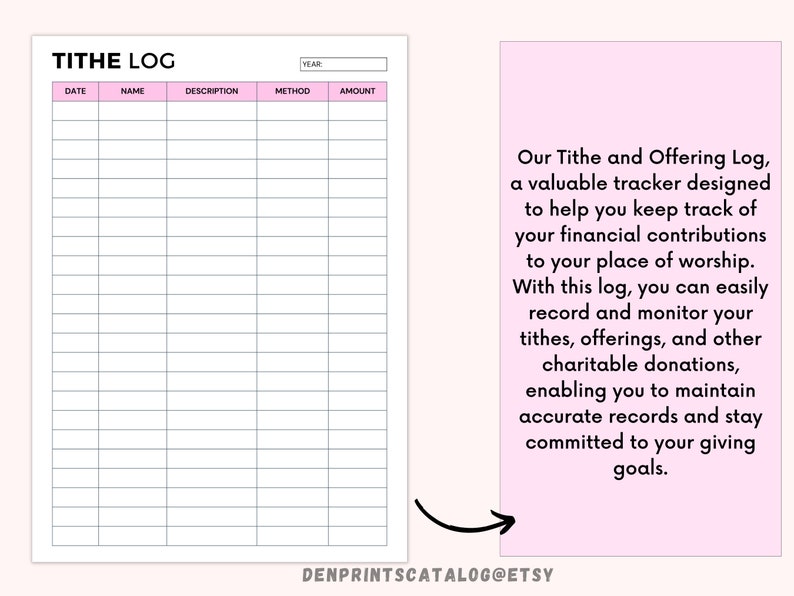 Tithe and Offering Log, Printable Tithing Record, Church Giving Log ...