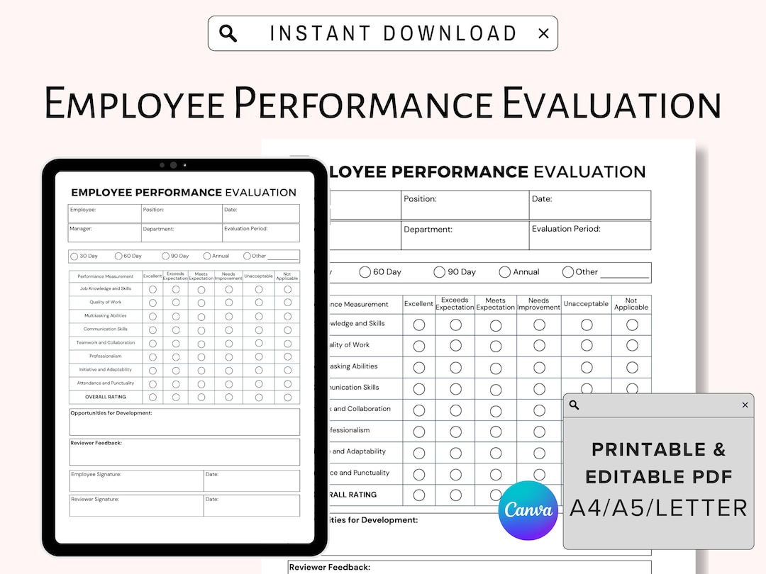 Editable Employee Performance Evaluation Template, Employee Performance ...