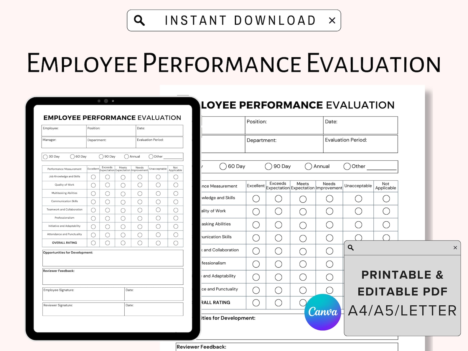 Editable Employee Performance Evaluation Template, Employee Performance ...