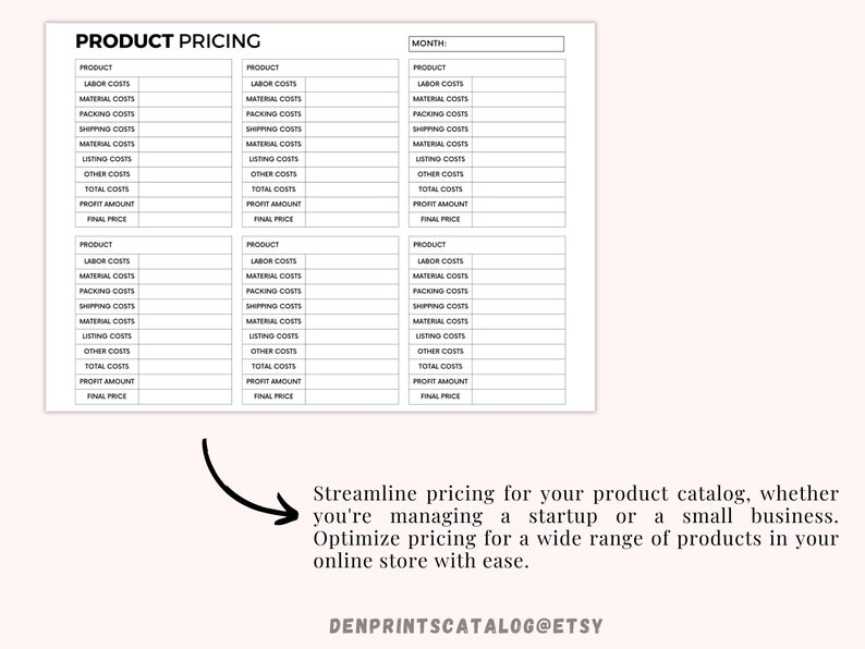 Product Pricing Printable, Item Pricing, Product Price Calculator ...