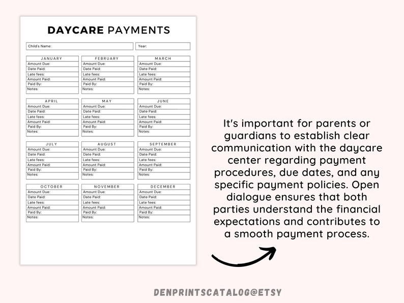 Daycare Payments Log Printable, Daycare Payments, Daycare Tuition ...