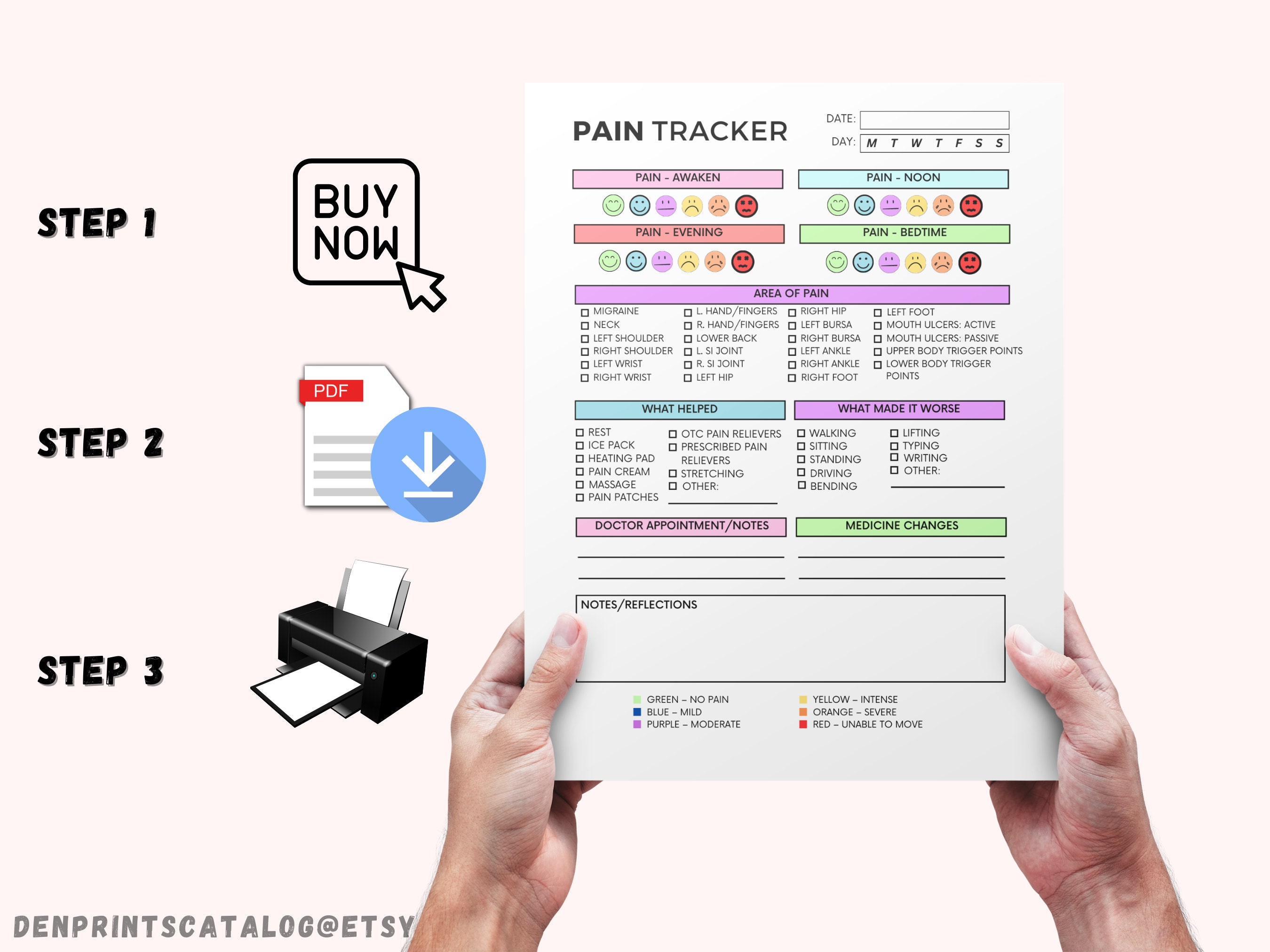 Daily Pain Tracker and Journal Printable, Chronic Pain Management, Pain ...