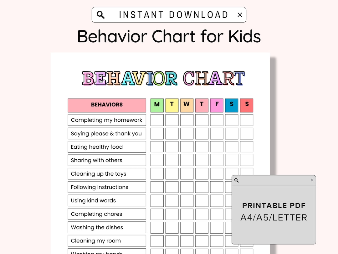 Behavior Chart for Kids Printable Home Classroom Good - Etsy