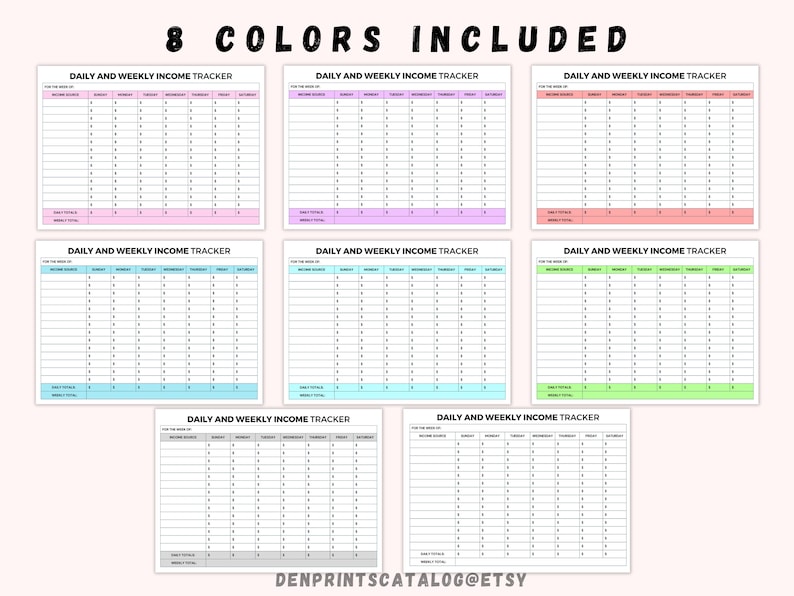 Printable Daily and Weekly Income Tracker, Income Tracker Printable ...