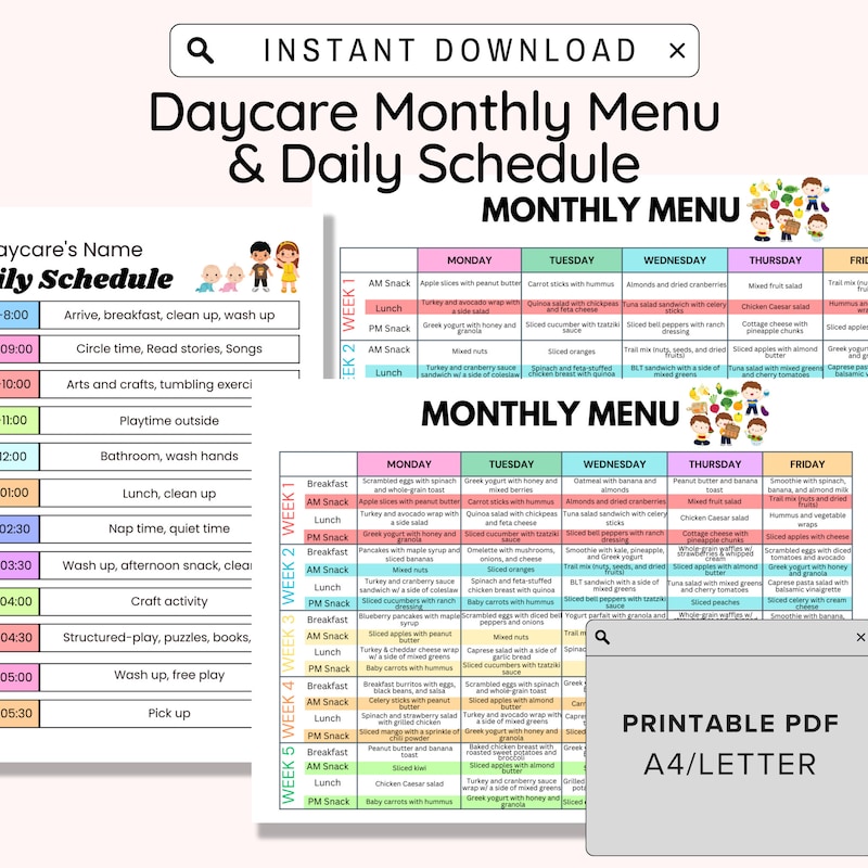 Printable Daycare Menus - Etsy