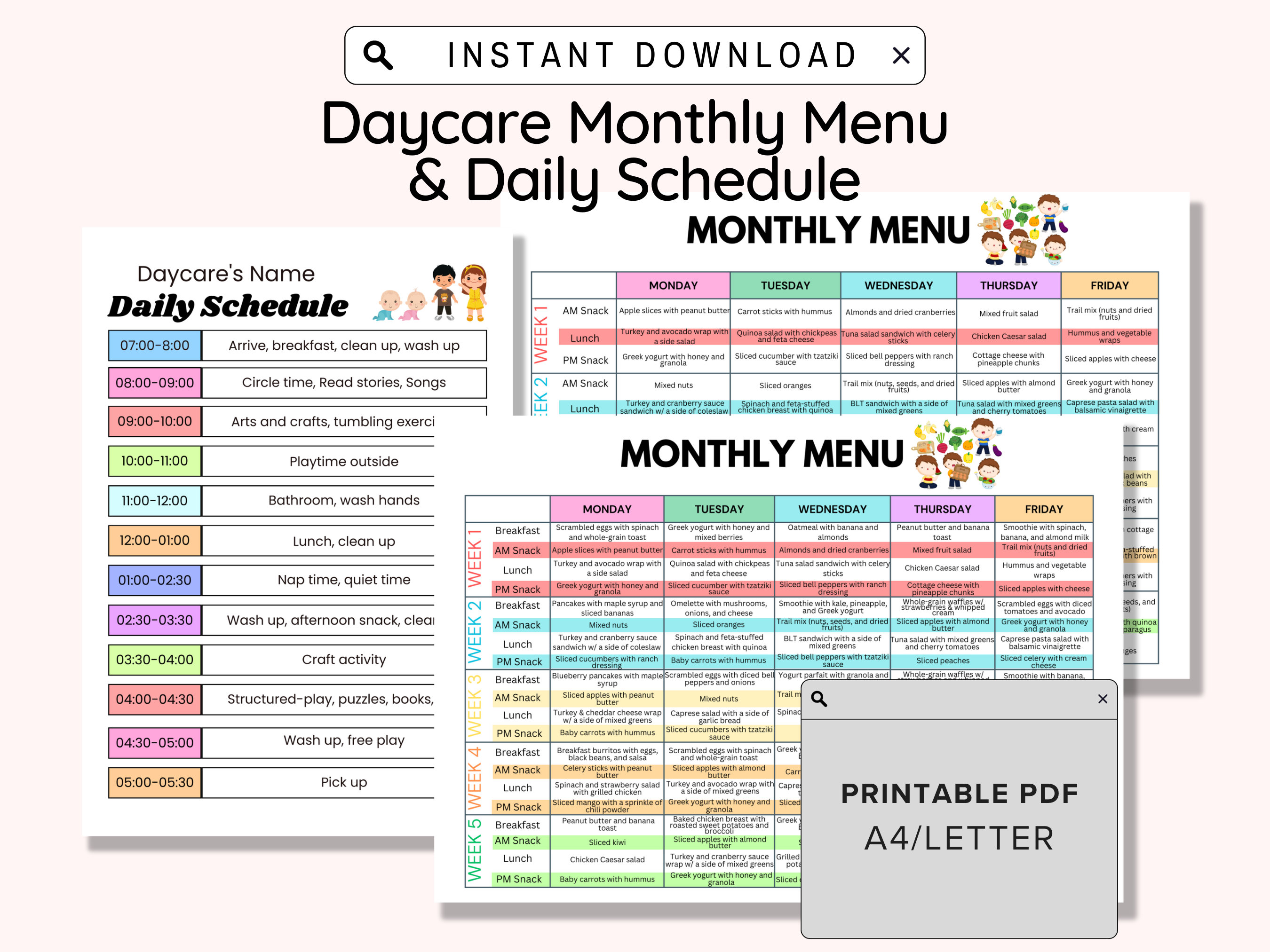 Home Daycare Monthly Menu Printable, Editable Daycare Daily Schedule ...