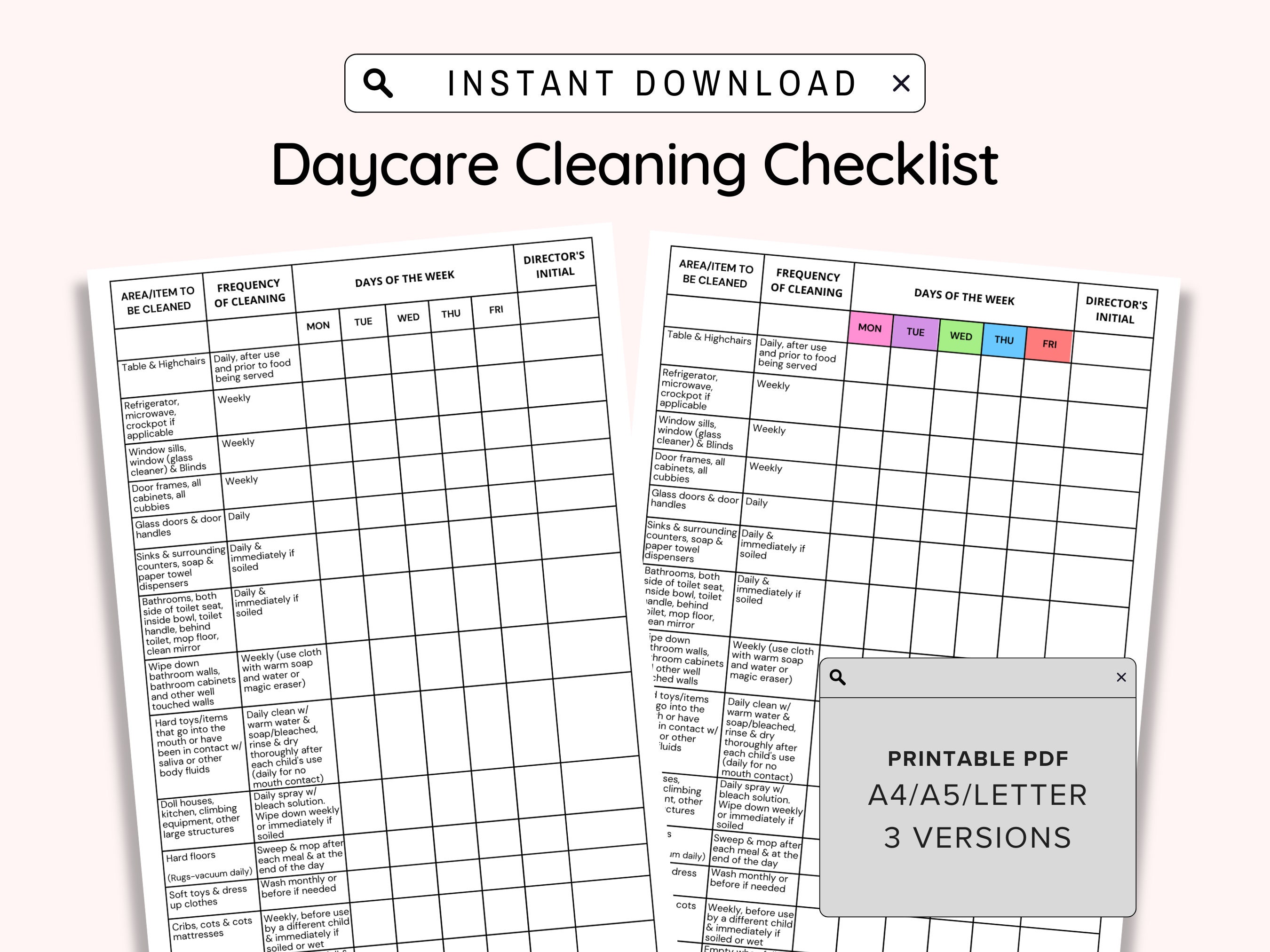 Daycare Cleaning Checklist, Childcare Cleaning Checklist, Daycare ...