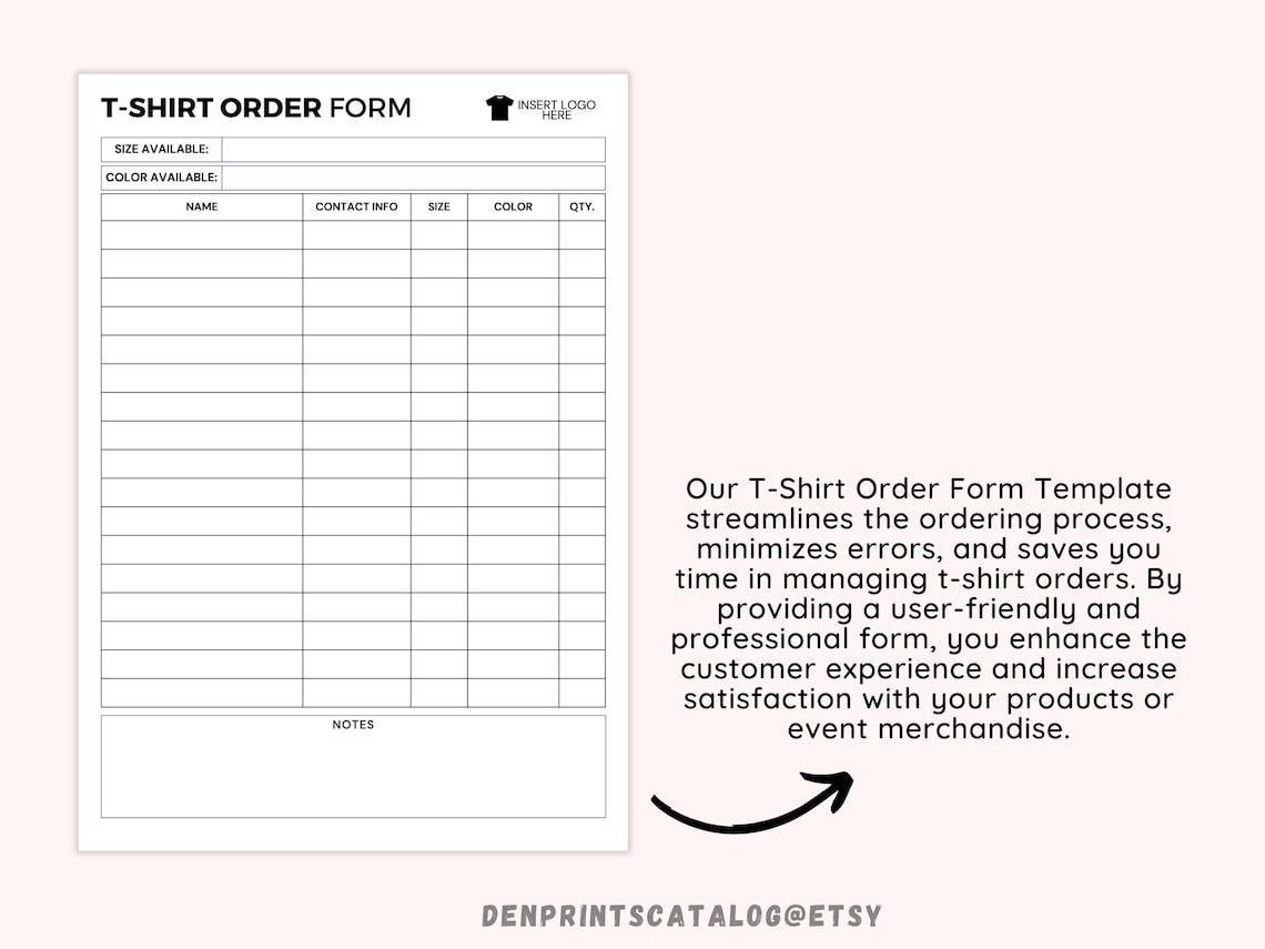 Printable T Shirt Order Form Template, Editable Order Form ...