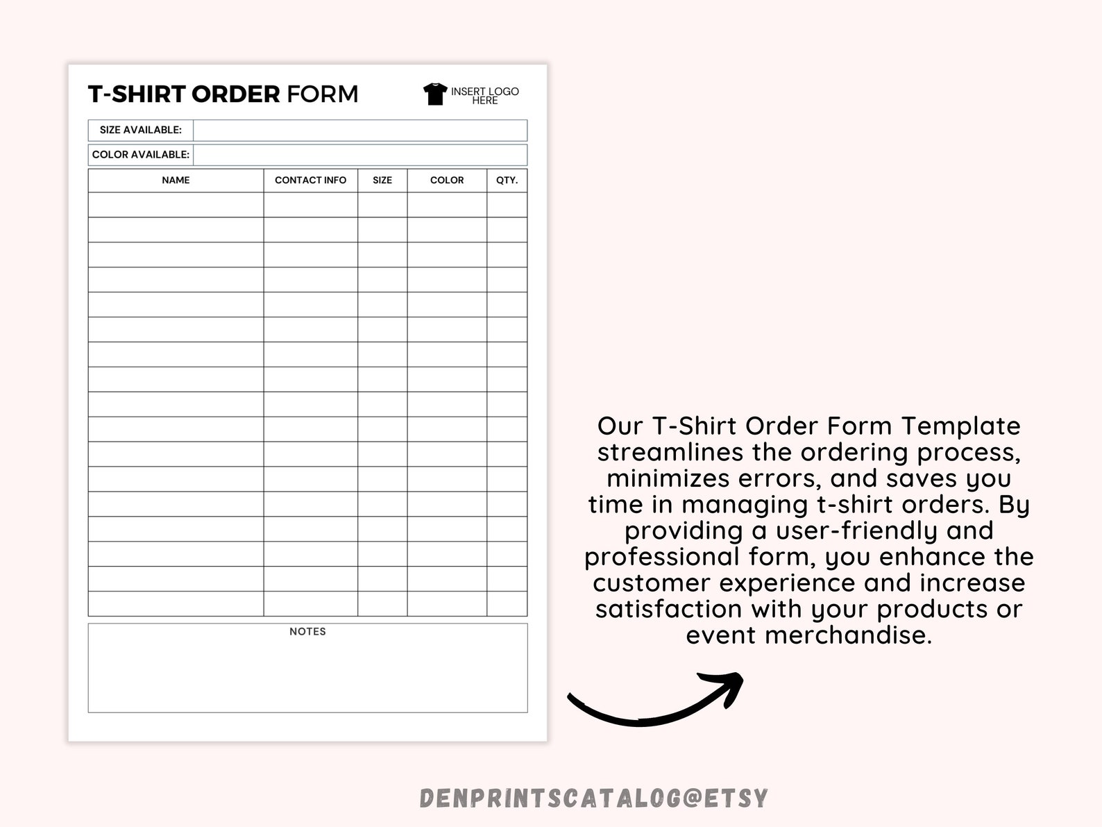 Printable T Shirt Order Form Template, Editable Order Form ...