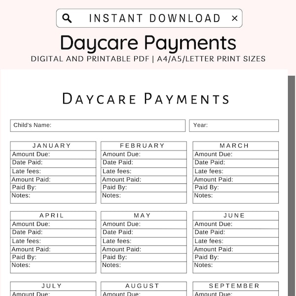 Childcare Tuition Tracker - Etsy