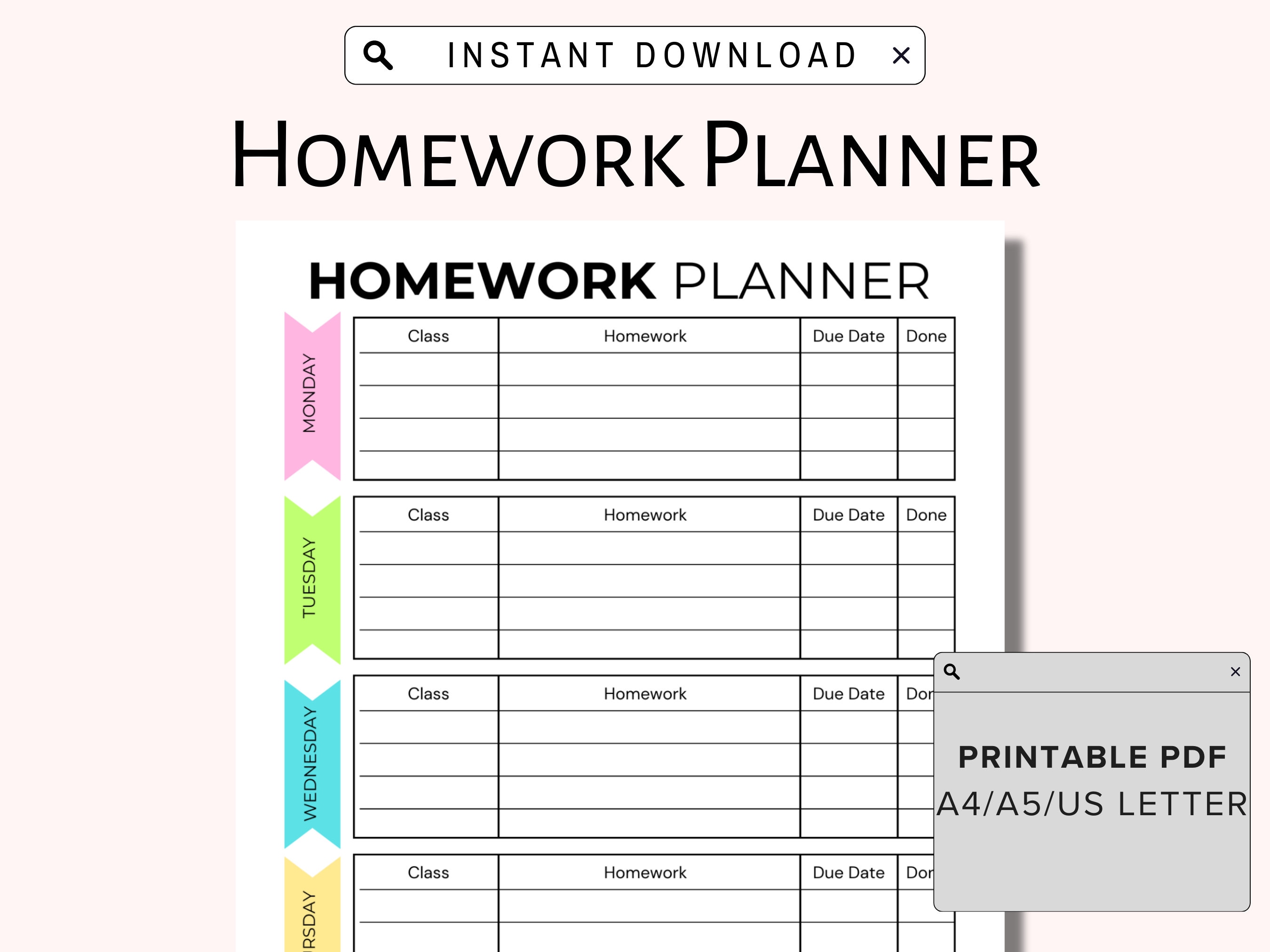Printable Homework Planner, Homework Chart, Homework Tracker ...