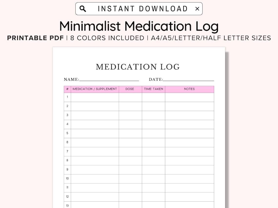 Medication Log Printable Ready to Print Medication (Download Now) - Etsy