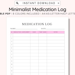 Medication Log Printable, Ready to Print Medication Log Chart, Post ...