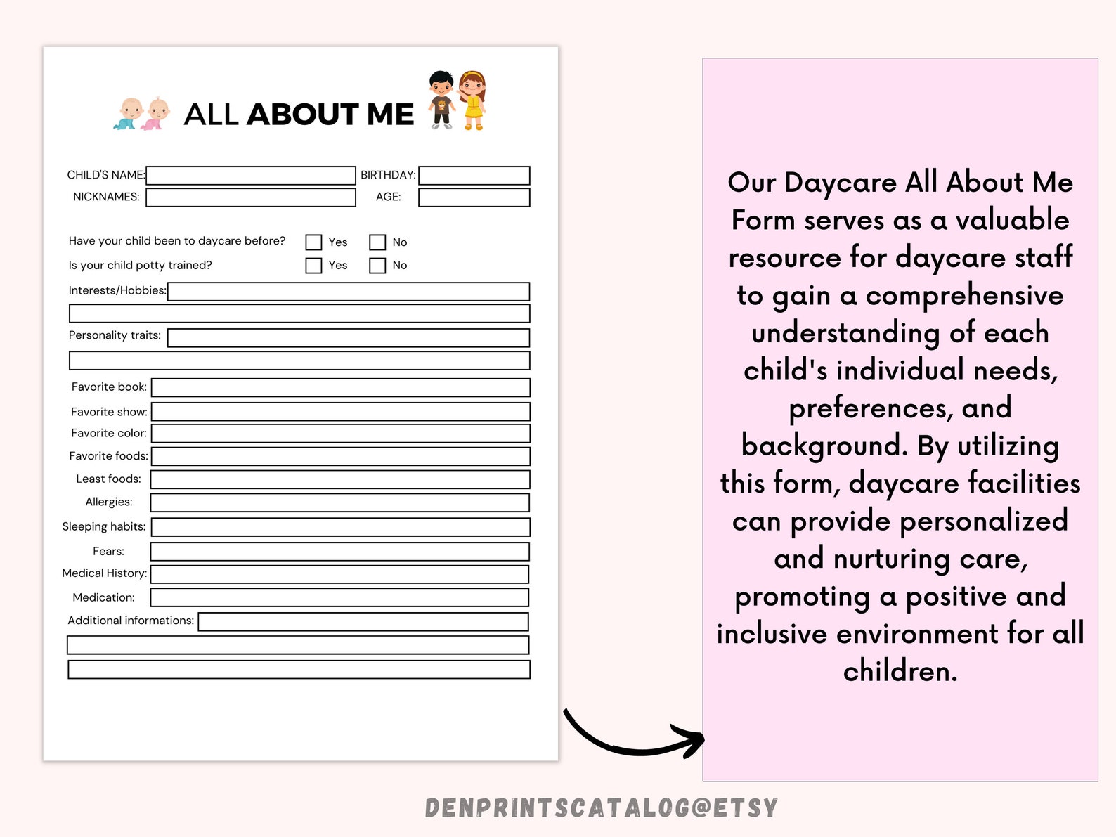 Daycare All About Me Form | Daycare Questionnaire | Get to Know Me ...