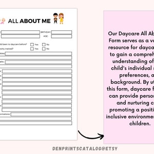Daycare All About Me Form | Daycare Questionnaire | Get to Know Me ...