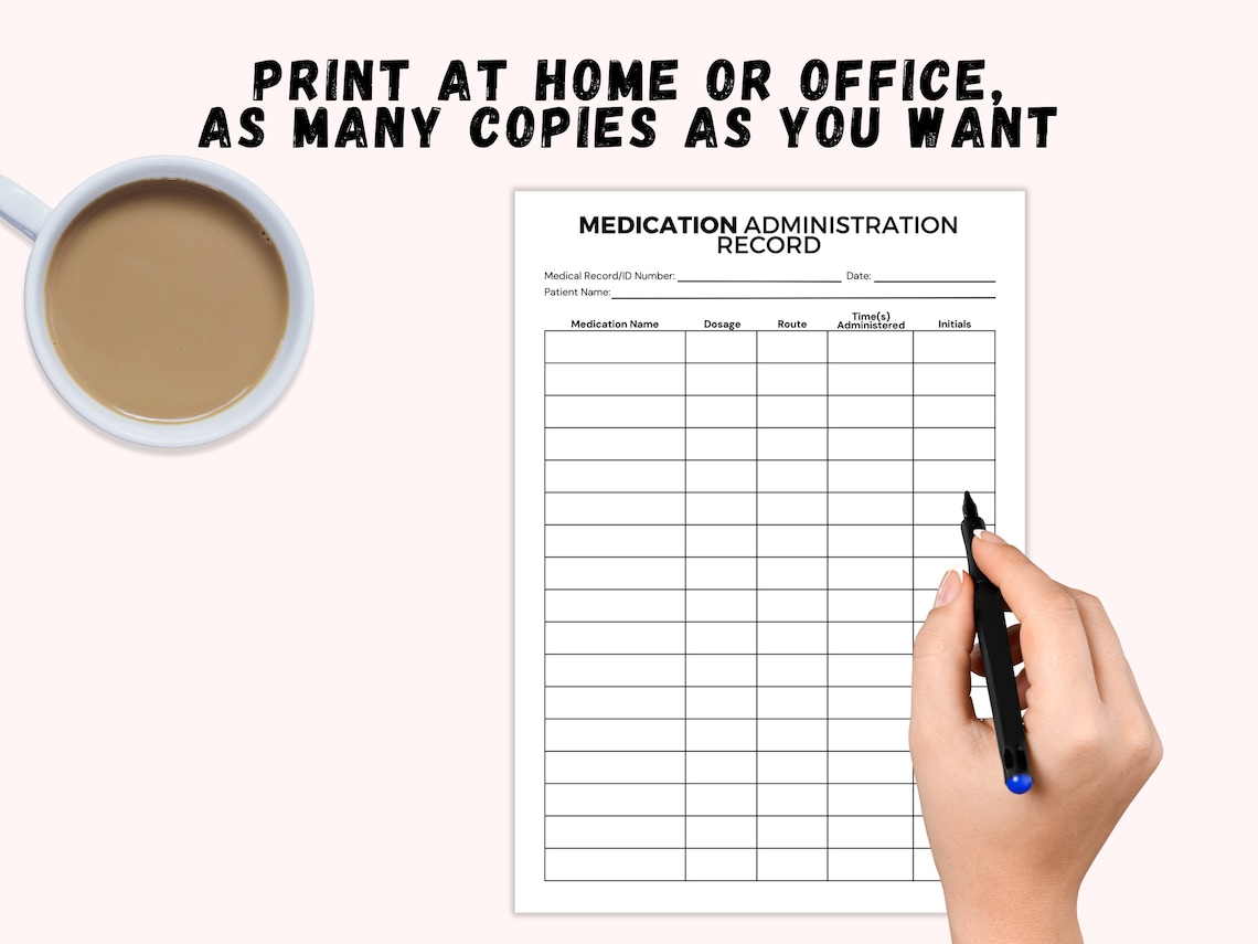 Printable Medication Administration Record, Ready to Print Medication ...