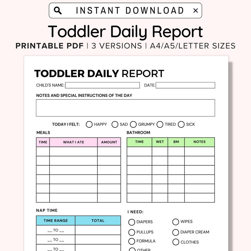 Toddler Daily Report - Etsy