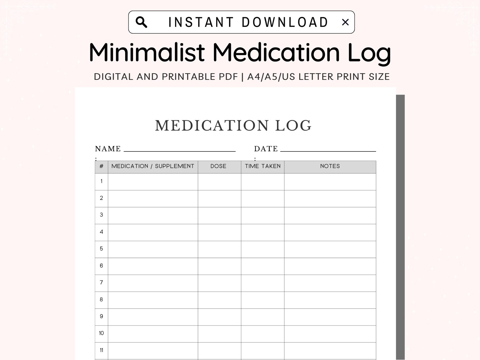 Printable Medication Log Ready to Print Medication Log Chart - Etsy