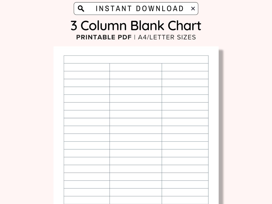 3 Blank Columns Chart Text Input Print and Write Printable Digital ...