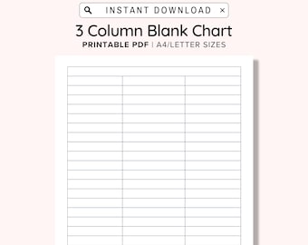 8 Blank Columns Chart Text Input Print and Write Printable Digital Download, Blank Column ...