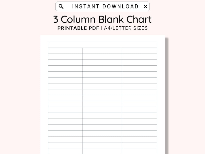 3 Blank Columns Chart Text Input Print and Write Printable Digital Download, Blank Column ...