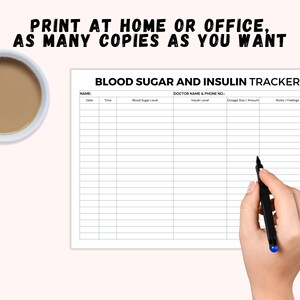 Blood Sugar and Insulin Tracker Printable, Print and Write PDF, Blood ...