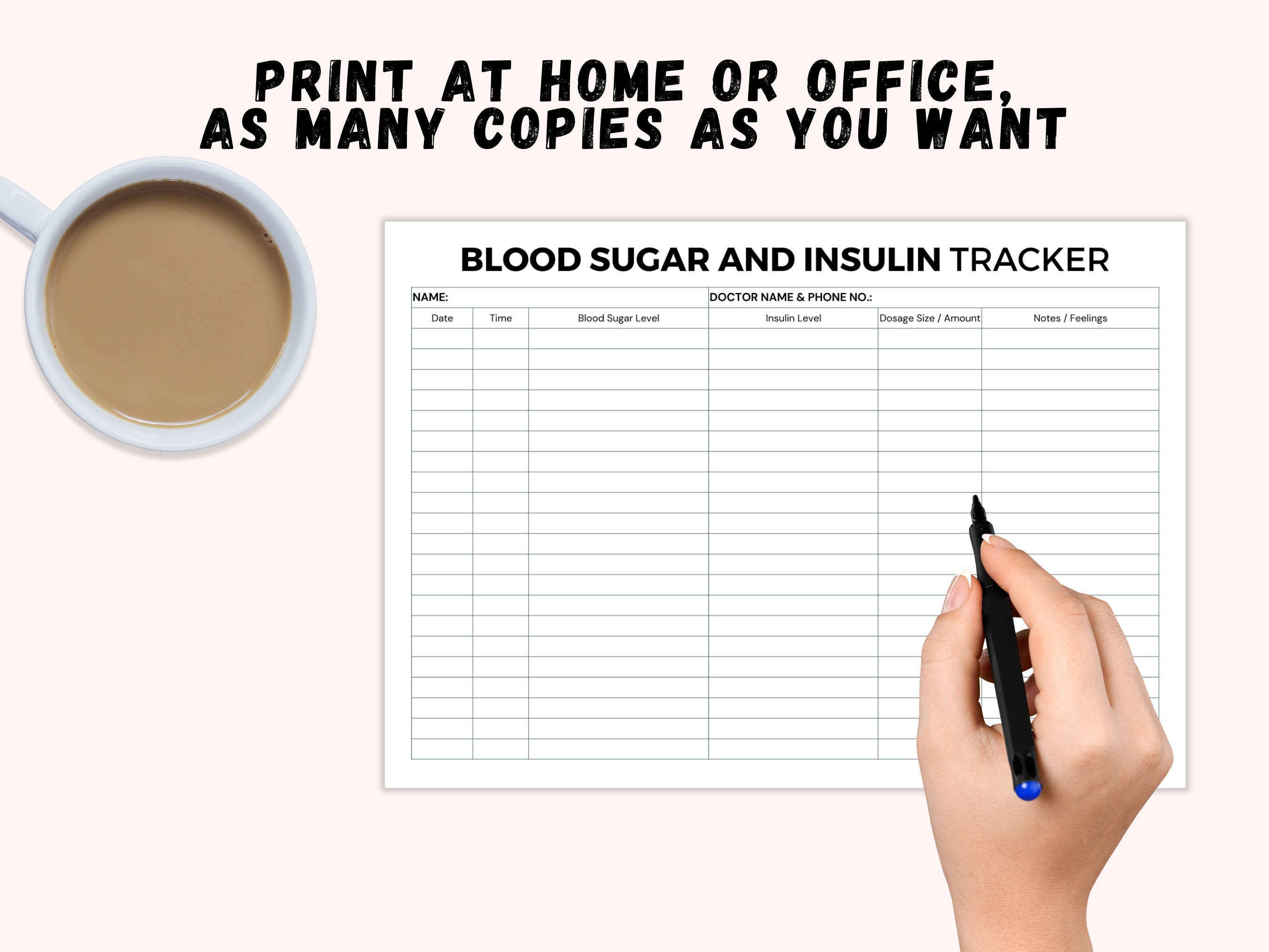 Blood Sugar and Insulin Tracker Printable, Print and Write PDF, Blood ...
