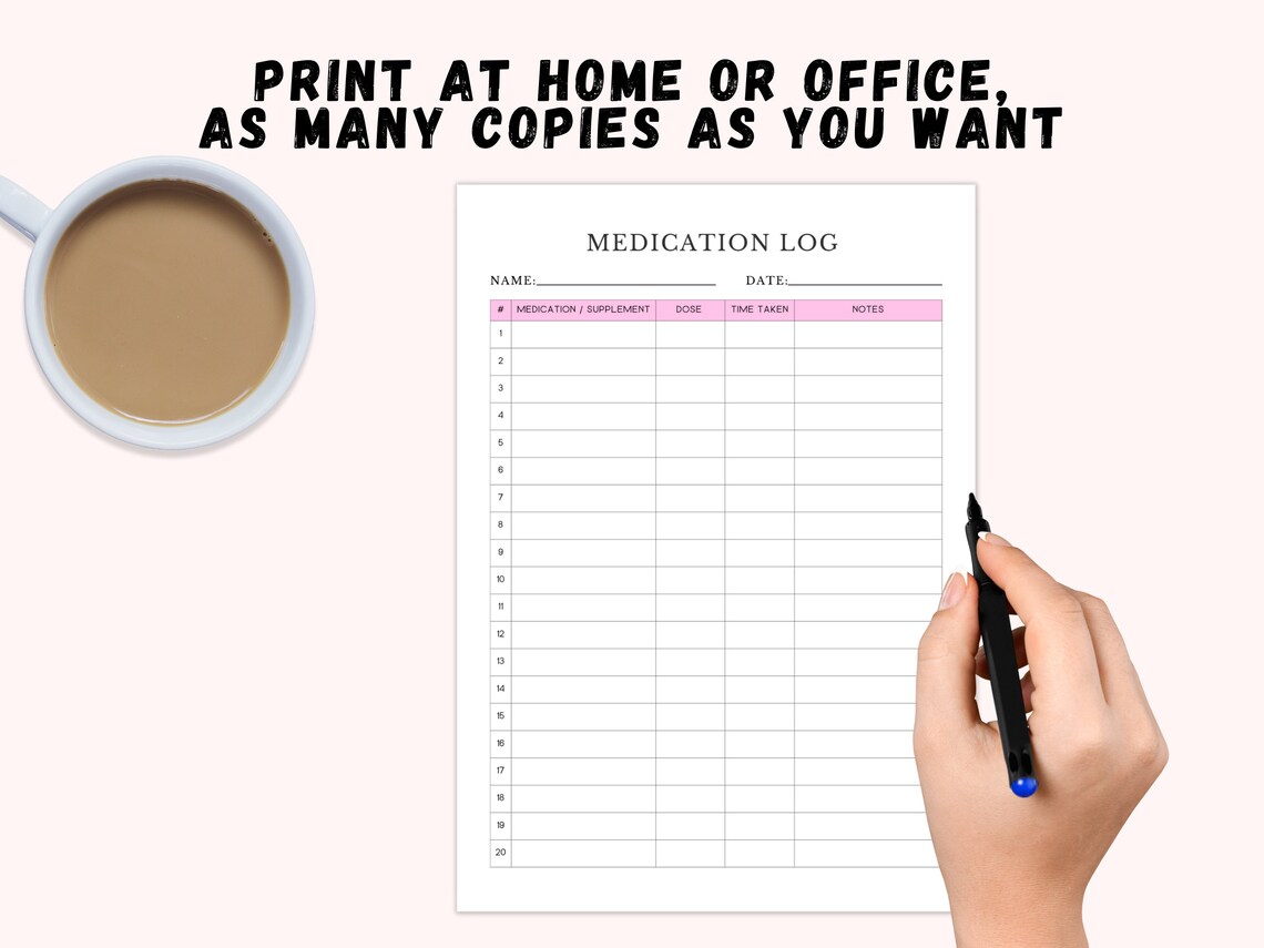 Printable Medication Log, Ready to Print Medication Log Chart, Post ...