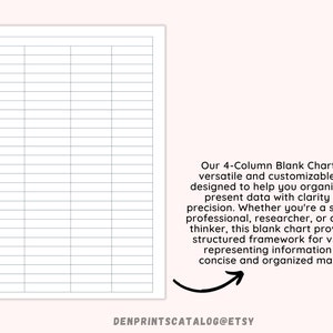 4 Blank Columns Chart Text Input Print and Write Printable Digital Download, Blank Column ...