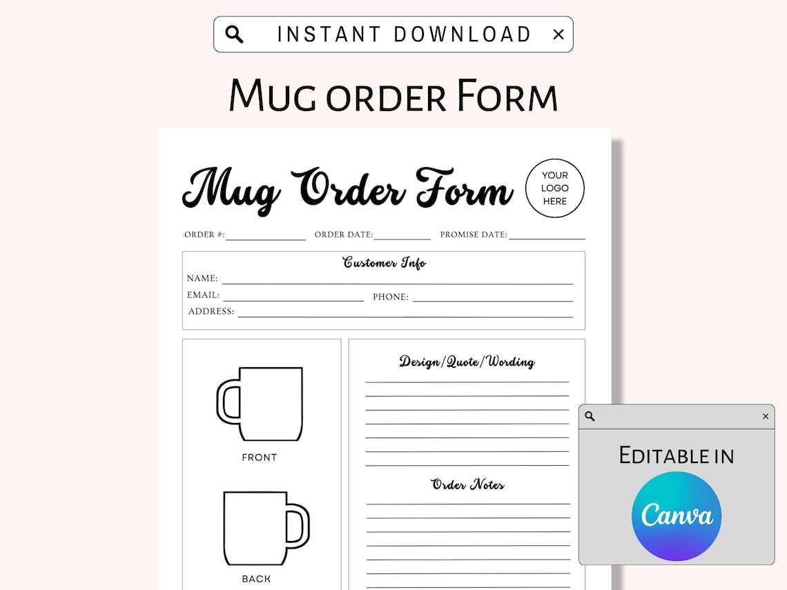 Mug Order Form, Editable Canva Template, Coffee Cup Printable Order ...