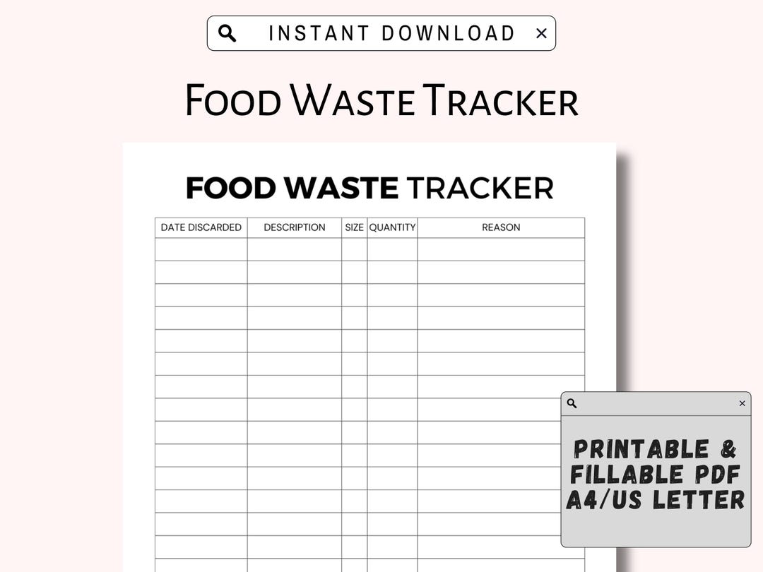 Printable Food Waste Tracker Fillable Print and Write PDF Digital ...