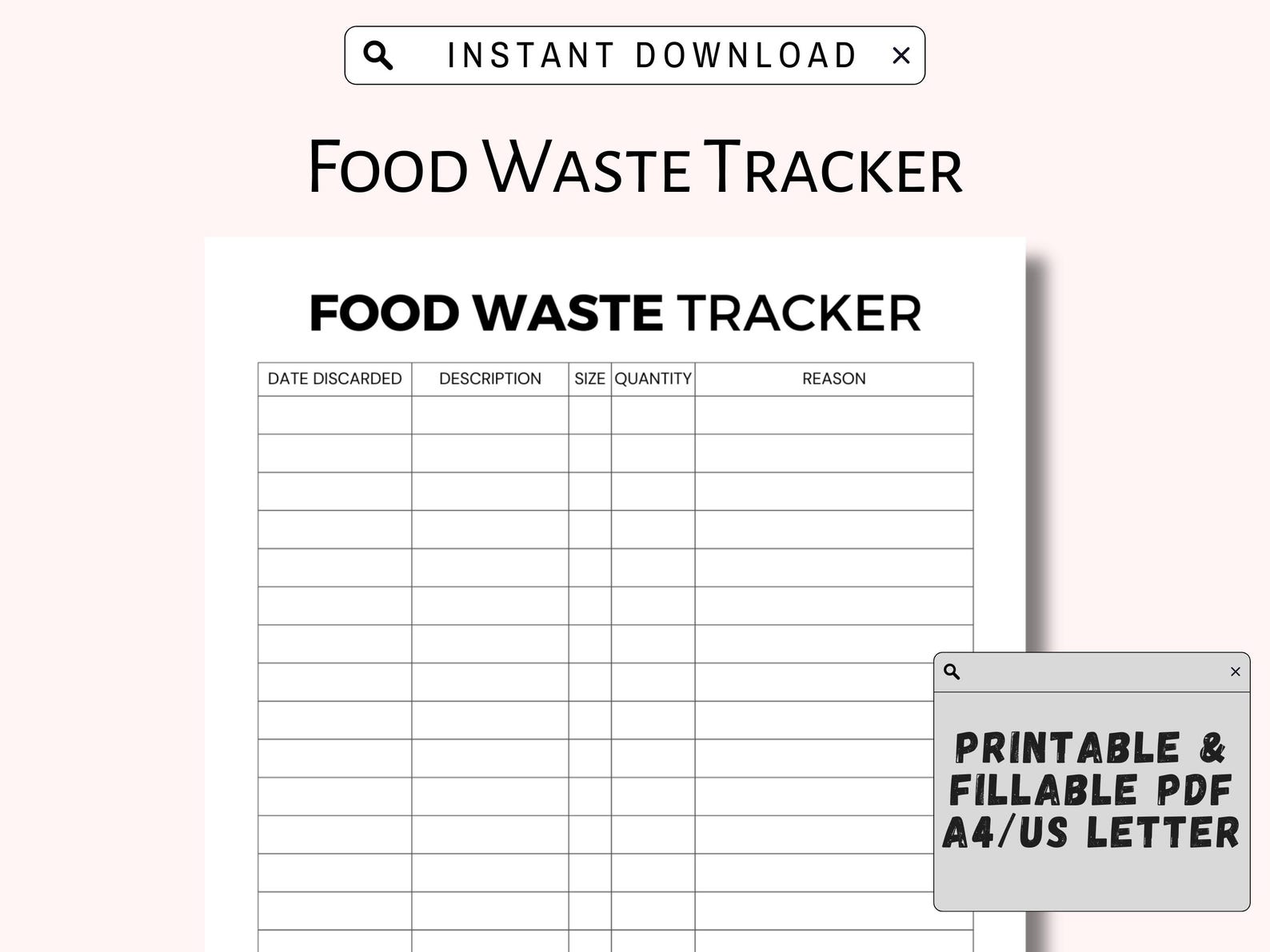 Printable Food Waste Tracker Fillable Print and Write PDF Digital ...