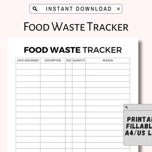 Printable Food Waste Tracker Fillable Print and Write PDF Digital ...